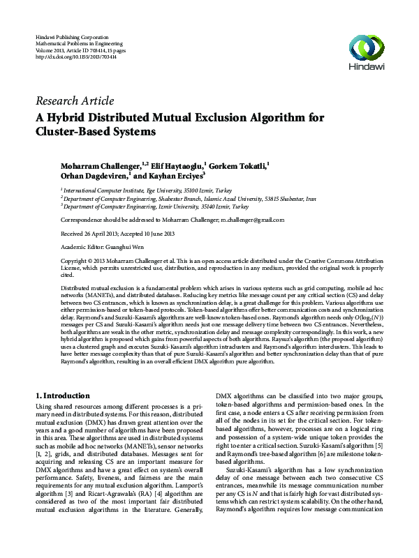 (PDF) A hybrid distributed mutual exclusion algorithm