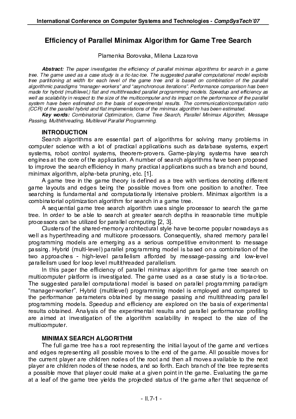(PDF) Efficiency of Parallel Minimax Algorithm for Game Tree Search