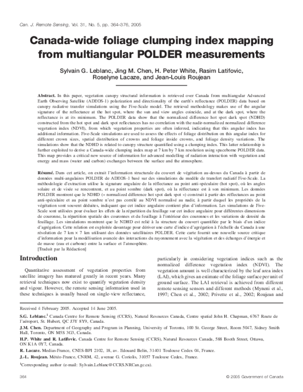 (PDF) Canada-wide foliage clumping index mapping from multiangular ...
