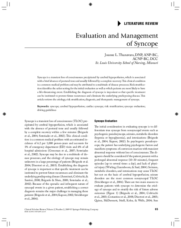 (PDF) Evaluation and management of syncope