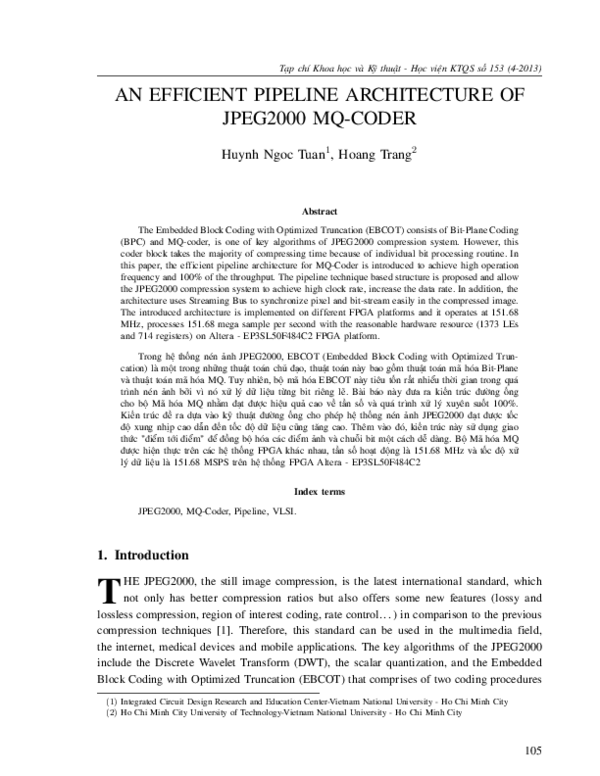 Pdf An Efficient Pipeline Architecture Of Jpeg2000 Mq Coder Huynh 4174