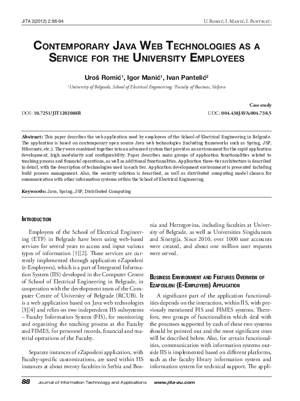 (PDF) Contemporary Java Web Technologies as a Service for the ...