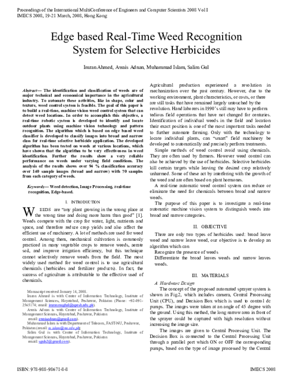 (PDF) Edge based Real-Time Weed Recognition System for Selective Herbicides