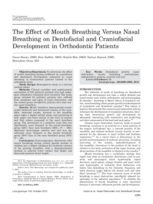 (PDF) The effect of mouth breathing versus nasal breathing on ...