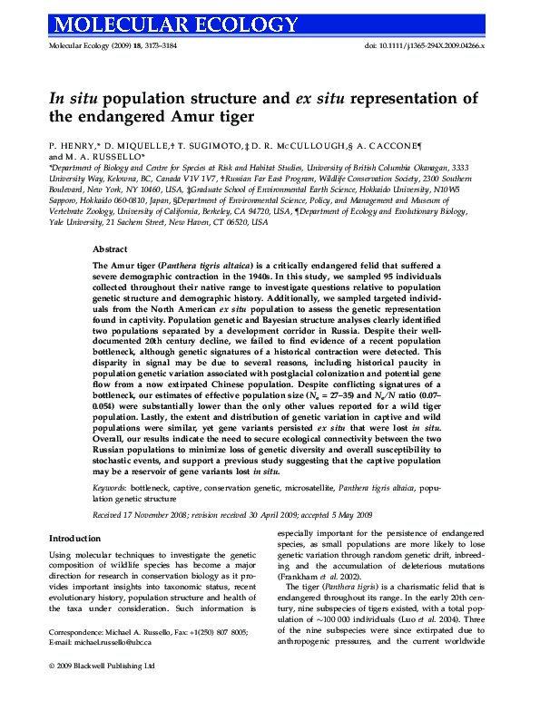 (PDF) In situ population structure and ex situ representation of the ...