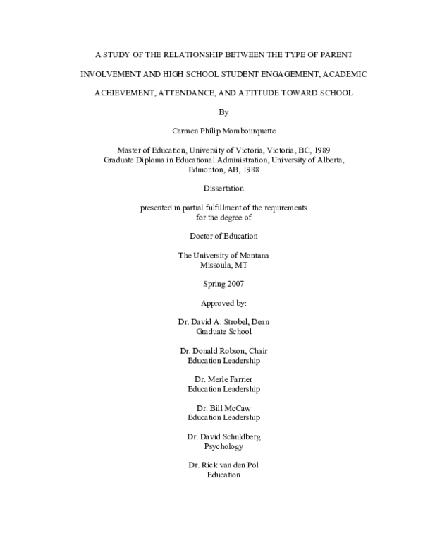 (PDF) A study of the relationship between the type of parent involvement and high school student ...