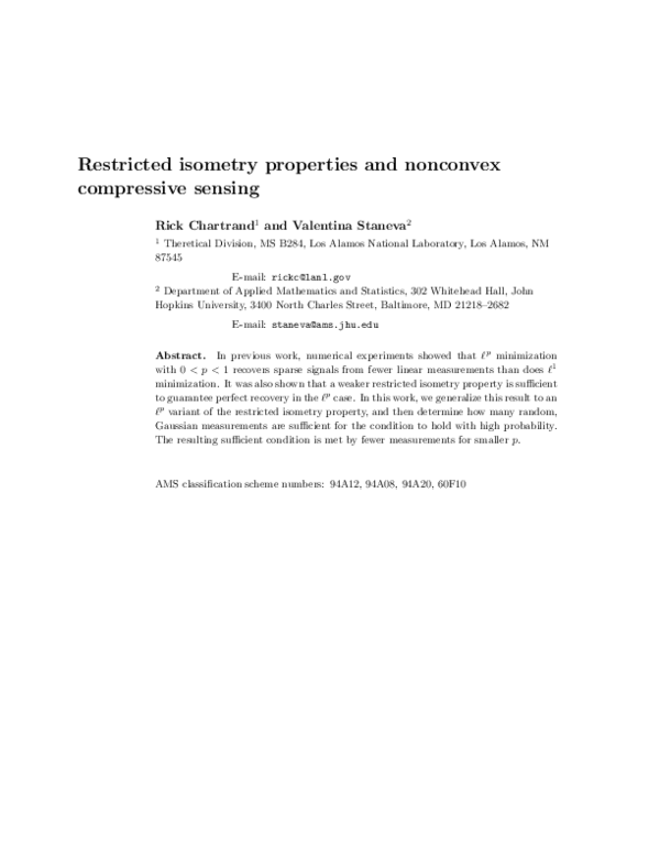 (PDF) Restricted isometry properties and nonconvex compressive sensing