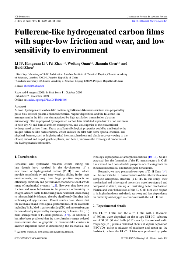 (PDF) Fullerene-like hydrogenated carbon films with super-low friction and wear, and low ...