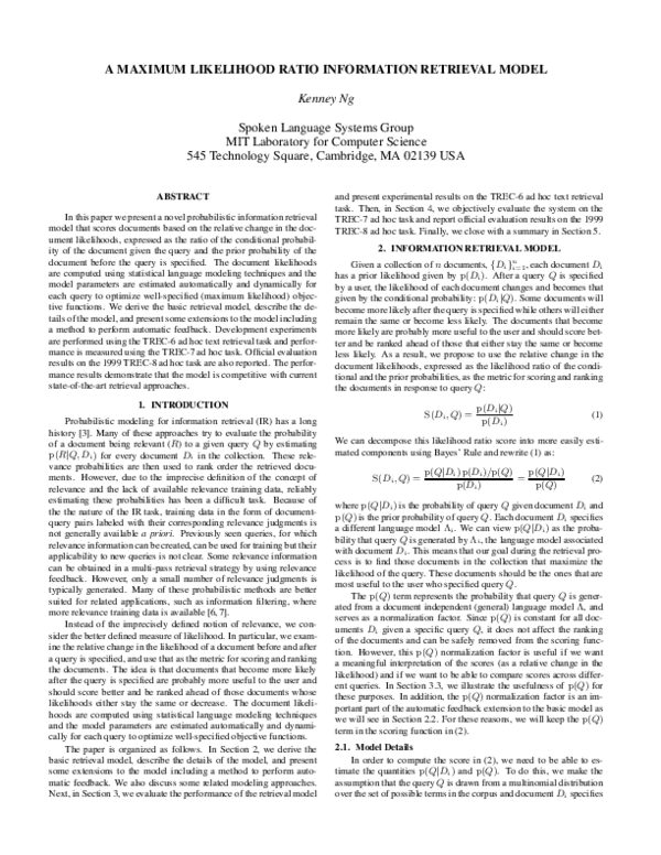 (PDF) A maximum likelihood ratio information retrieval model