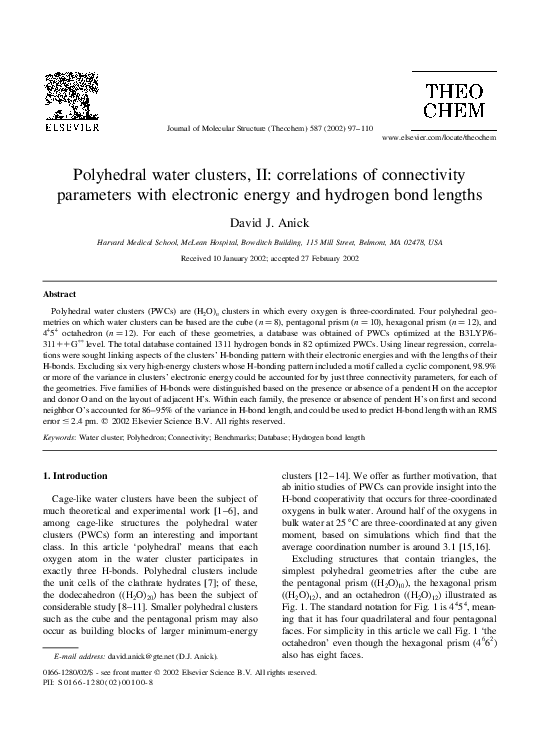 (PDF) Polyhedral water clusters, II: correlations of connectivity ...