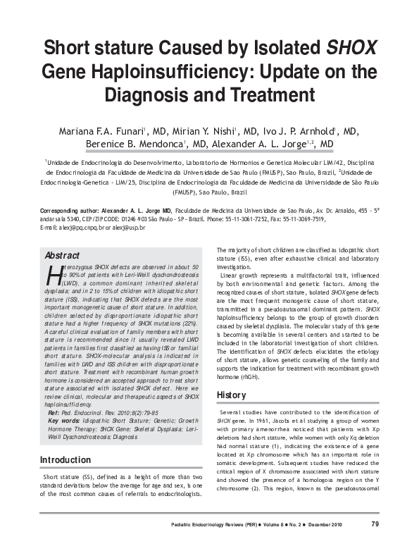 (PDF) Short stature caused by isolated SHOX gene haploinsufficiency ...