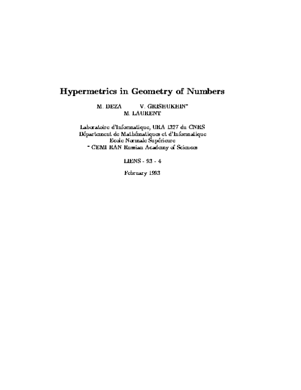 (PDF) Hypermetrics in geometry of numbers
