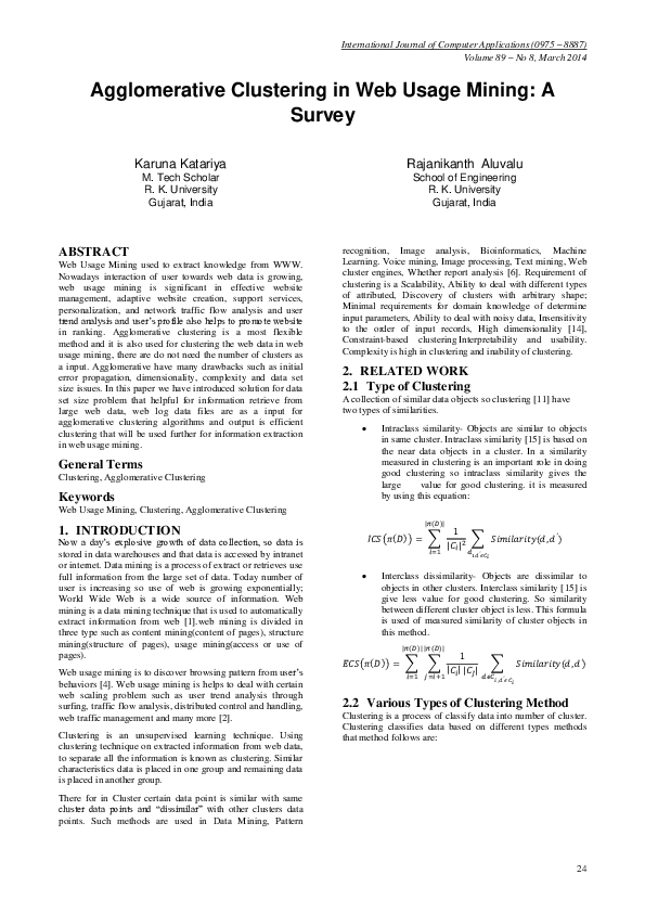 Pdf Agglomerative Clustering In Web Usage Mining A Survey