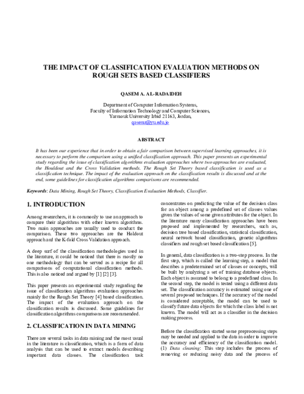Pdf The Impact Of Classification Evaluation Methods On Rough Set