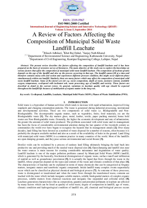 (PDF) A Review of Factors Affecting the Composition of Municipal Solid Waste Landfill Leachate