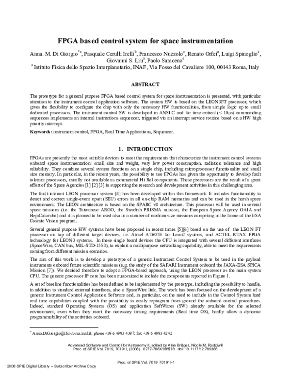 (PDF) FPGA based control system for space instrumentation