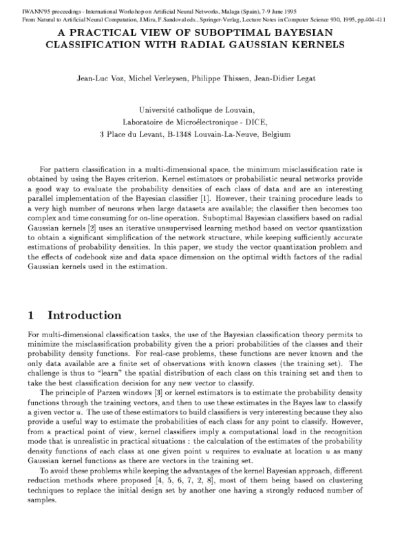 Pdf Apractical View Of Suboptimal Bayesian Classification With Radial