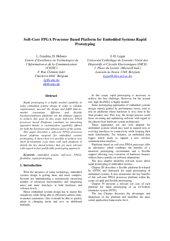 Pdf Soft Core Fpga Processor Based Platform For Embedded Systems