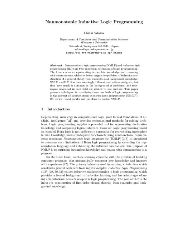 (PDF) Nonmonotomic Inductive Logic Programming