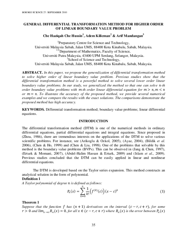 Pdf General Differential Transformation Method For Higher Order Of Linear Boundary Value Problem
