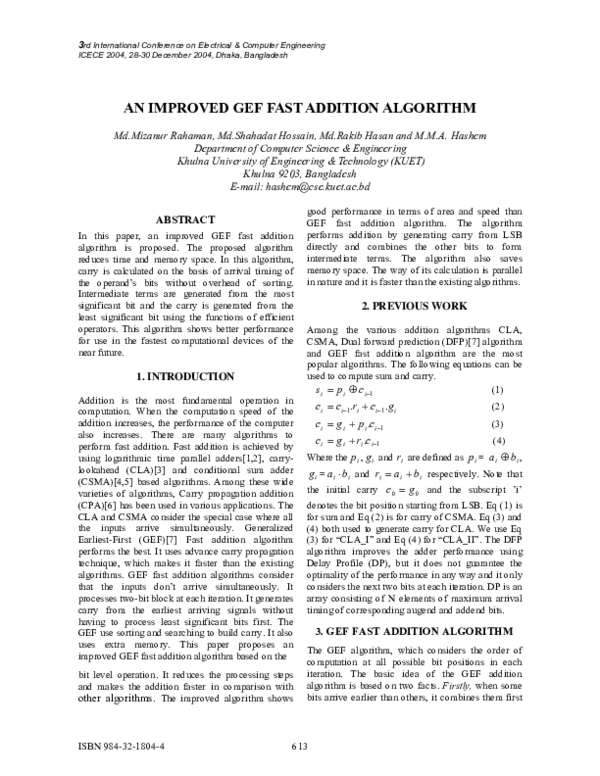 (PDF) An Improved Gef Fast Addition Algorithm
