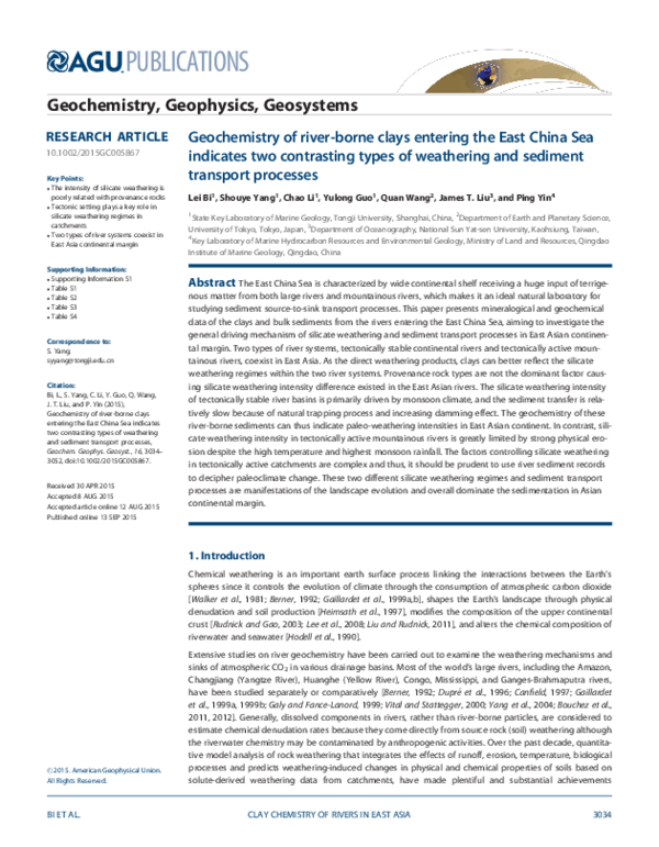 (PDF) Geochemistry of river-borne clays entering the East China Sea ...