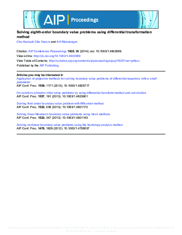 Pdf Solving Eighth Order Boundary Value Problems Using Differential Transformation Method