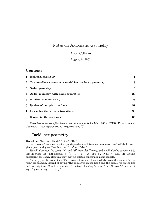 (PDF) Notes on Axiomatic Geometry