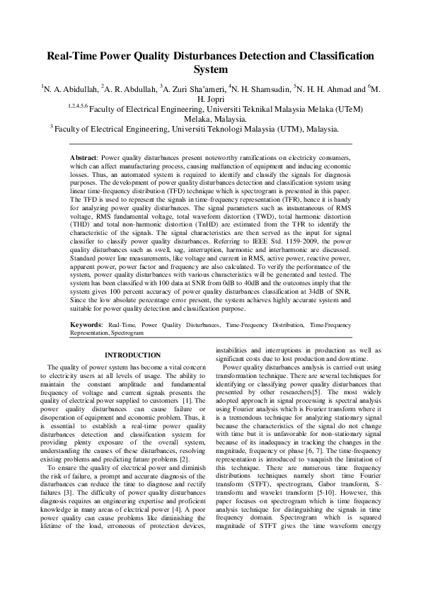 Pdf Real Time Power Quality Disturbances Detection And Classification System 