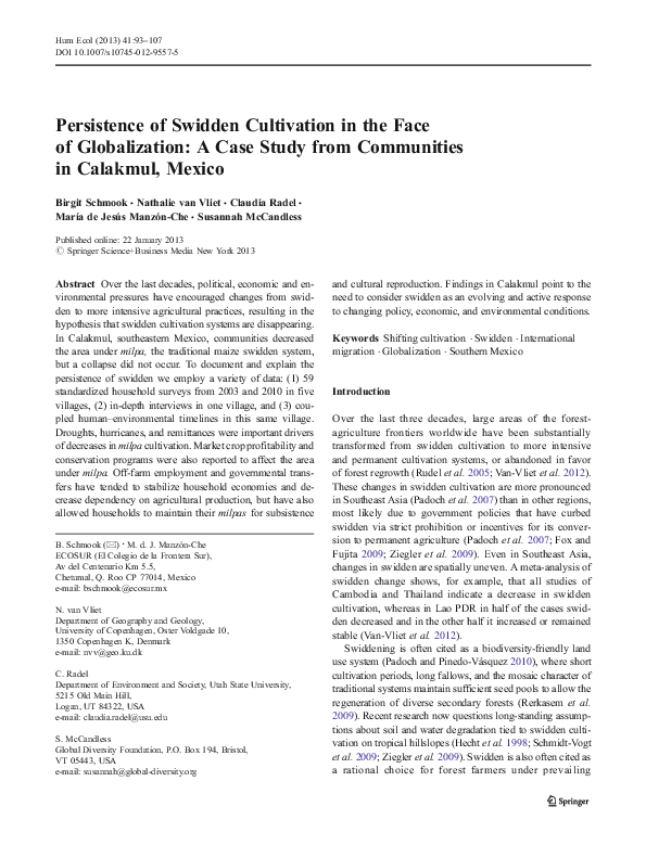 (PDF) Persistence of Swidden Cultivation in the Face of Globalization ...