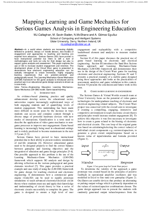 (PDF) Mapping learning and game mechanics for serious games analysis