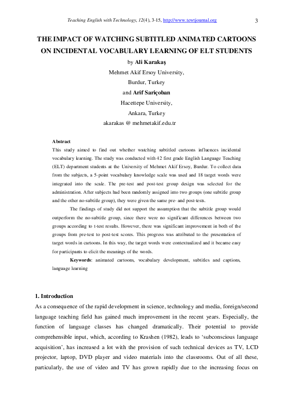 (PDF) The Impact of Watching Subtitled Animated Cartoons on Incidental ...