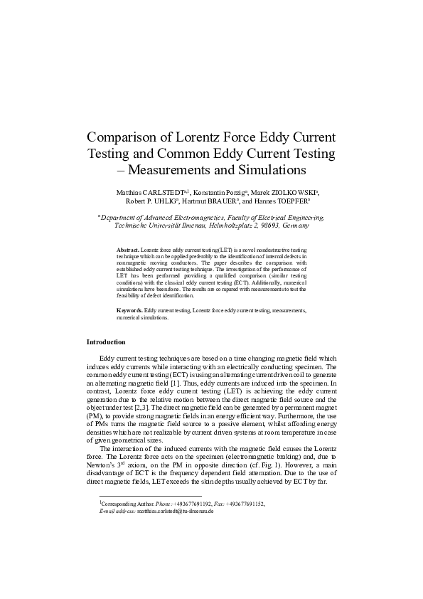 Pdf Comparing Lorentz Force And Eddy Current Testing