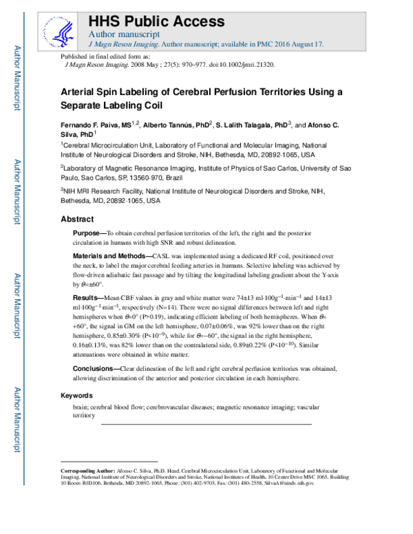 (PDF) Arterial spin labeling of cerebral perfusion territories using a ...