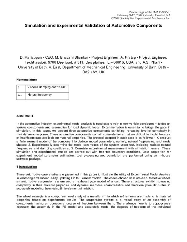 (PDF) Simulation and experimental validation of automotive components