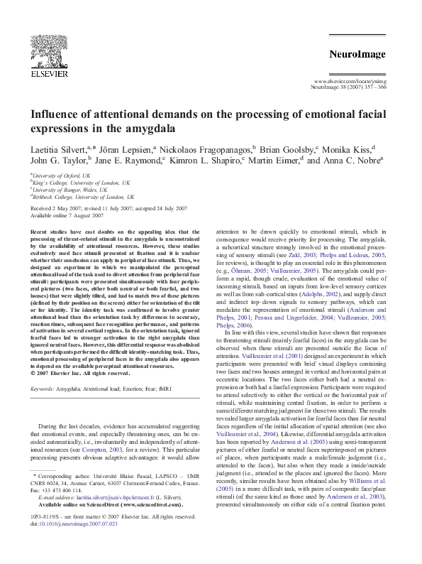 (PDF) Attentional Load Effects on Amygdala Emotion Processing