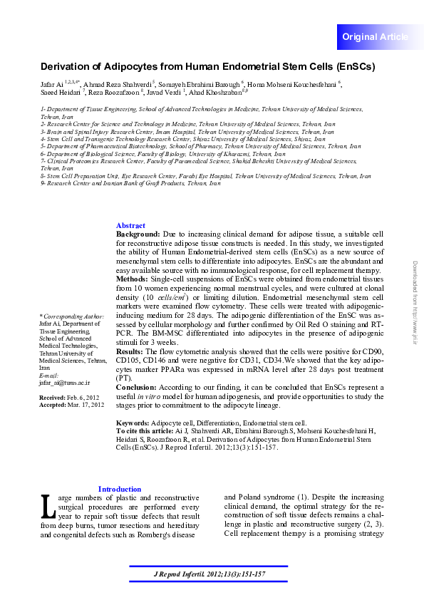 (PDF) Derivation of Adipocytes from Human Endometrial Stem Cells (EnSCs)