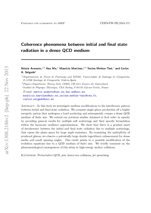 (PDF) Coherence phenomena between initial and final state radiation in ...