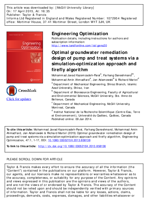 Pdf Optimal Groundwater Remediation Design Of Pump And Treat Systems Via A Simulation