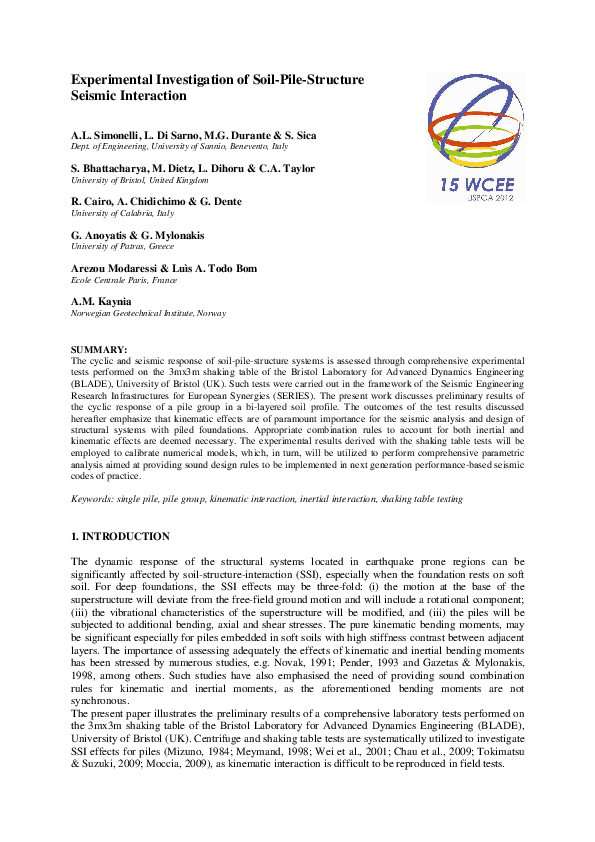 (PDF) Experimental Investigation of Soil-Pile-Structure Seismic Interaction