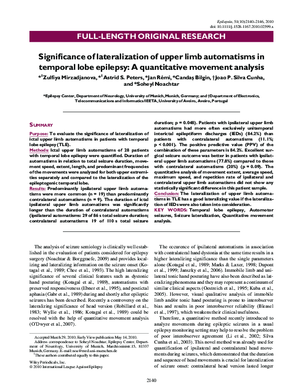(PDF) Significance of lateralization of upper limb automatisms in ...