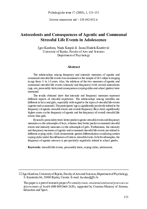 (PDF) Antecedents and Consequences of Agentic and Communal Stressful ...