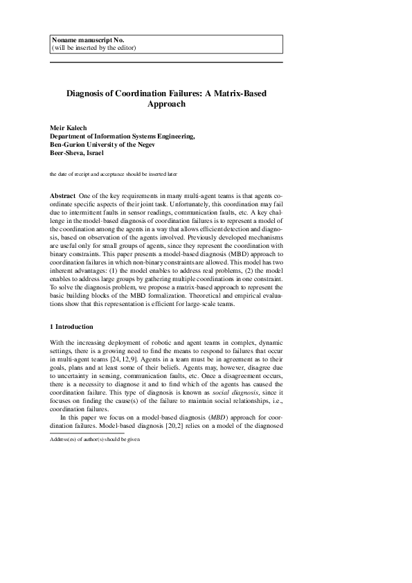 (PDF) Diagnosis of coordination failures: a matrix-based approach