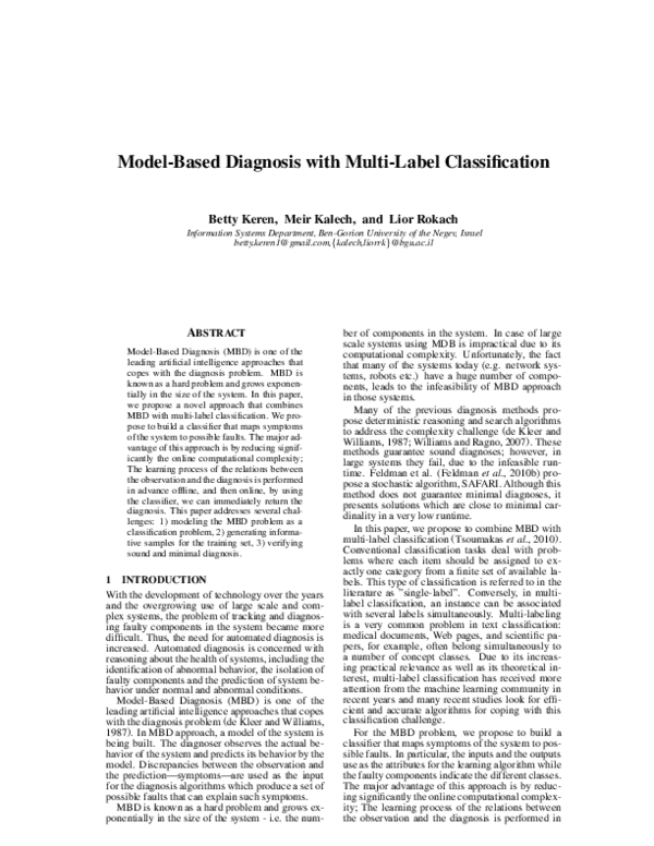 (PDF) Model-Based Diagnosis with Multi-Label Classification
