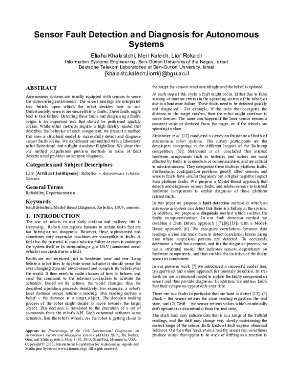 (PDF) Sensor fault detection and diagnosis for autonomous systems (PDF) Sensor fault detection and diagnosis for autonomous systems