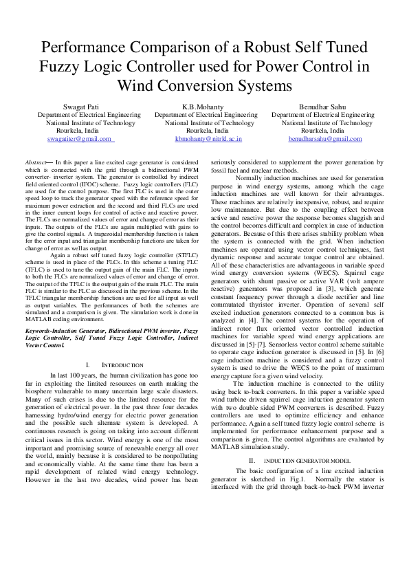 (PDF) Performance comparison of a robust self tuned fuzzy logic controller used for power ...