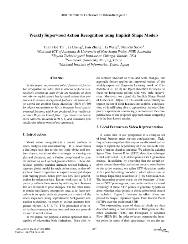Pdf Weakly Supervised Action Recognition Using Implicit Shape Models