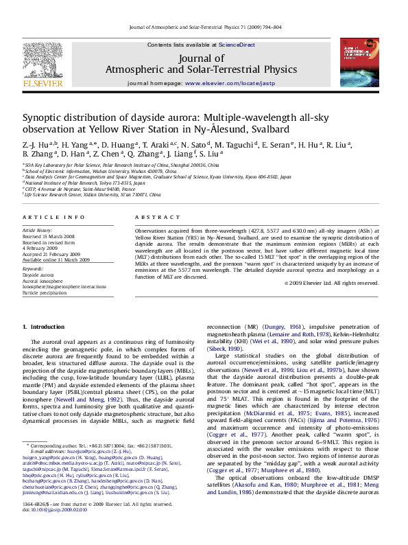 (PDF) Synoptic distribution of dayside aurora: Multiple-wavelength all-sky observation at Yellow ...