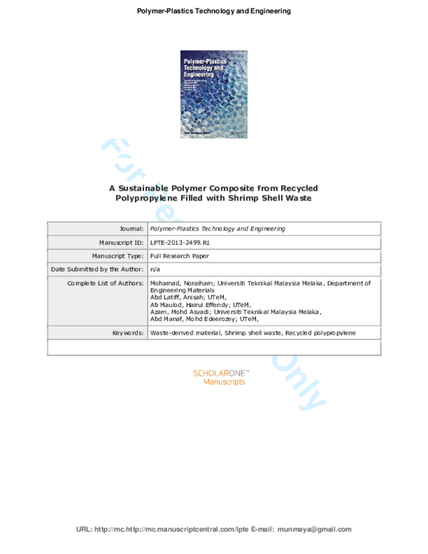 (PDF) A Sustainable Polymer Composite from Recycled Polypropylene ...