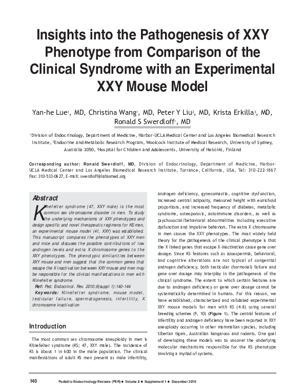 (PDF) Insights into the pathogenesis of XXY phenotype from comparison ...